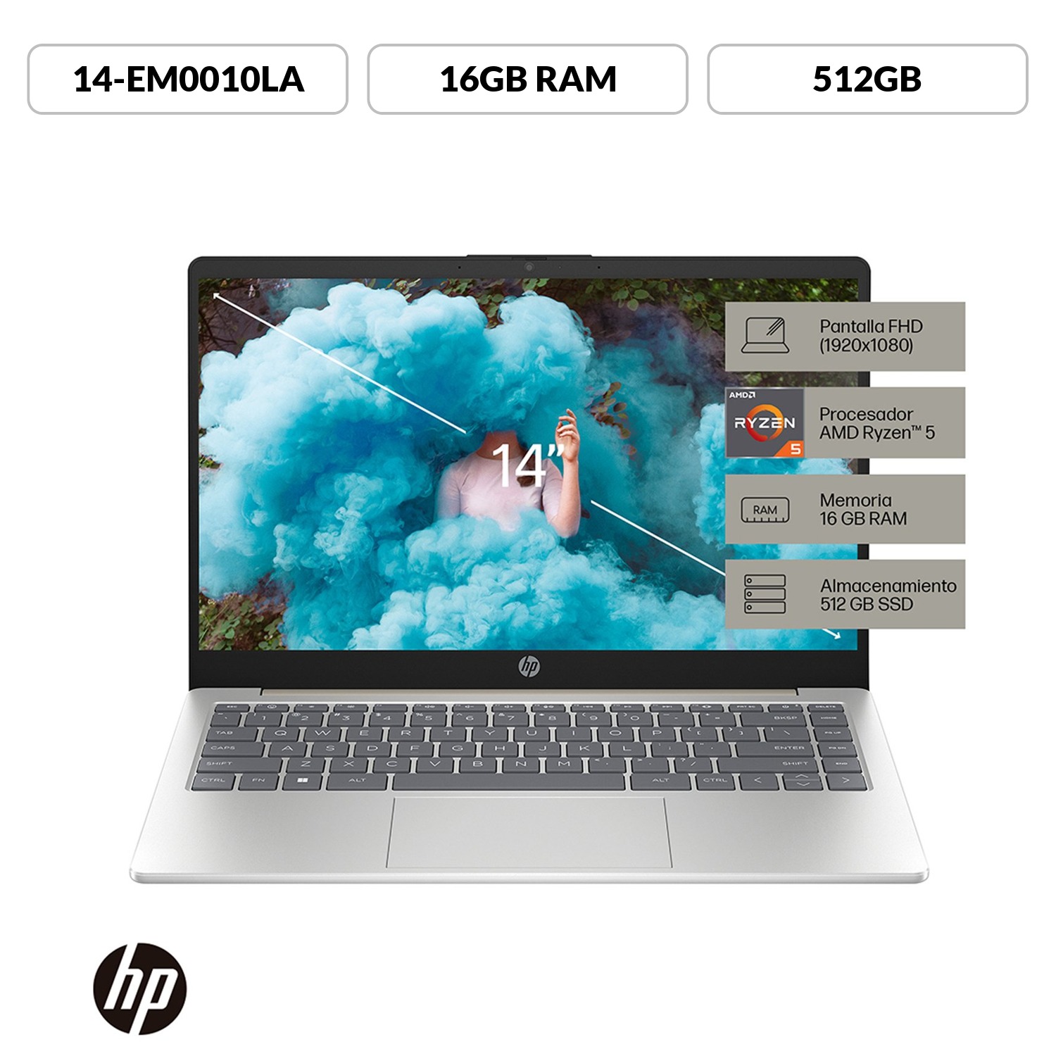 LAPTOP HP r5-7520u 16GB RAM 512GB SSD 14 PULG FHD W11 - Onlytec Peru