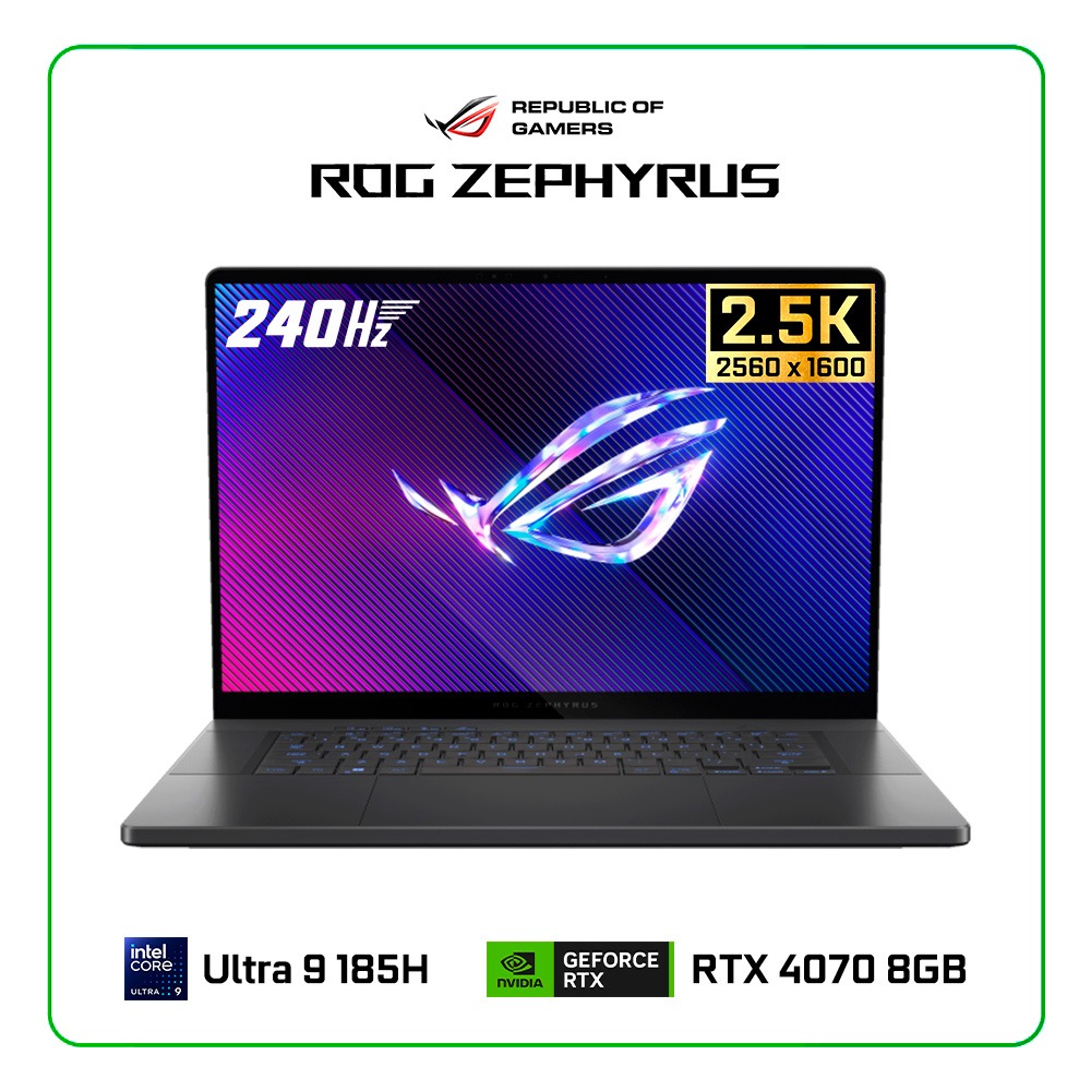 LAPTOP ASUS ROG ZEPHYRUS G16 ULTRA 9-185H 16GB RAM DDR5 1TB SSD 8GB RTX4070 NVIDIA 16 PULG 2.5K ...